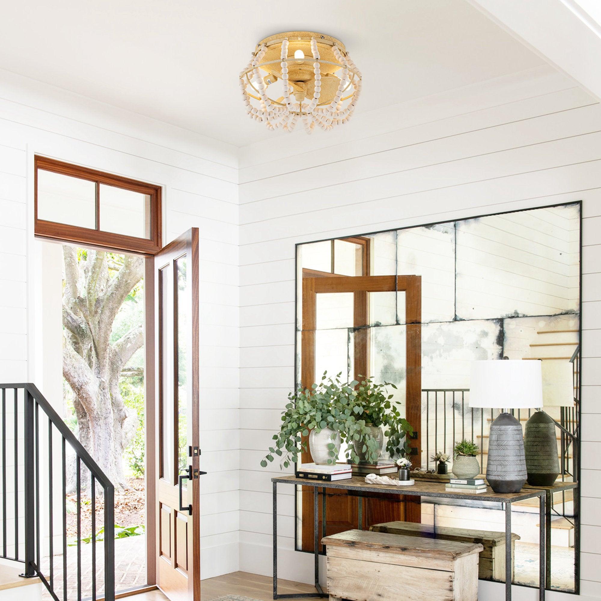 13" Hamptons Farmhouse DC Motor Flush Mount Reversible Ceiling Fan wit ...