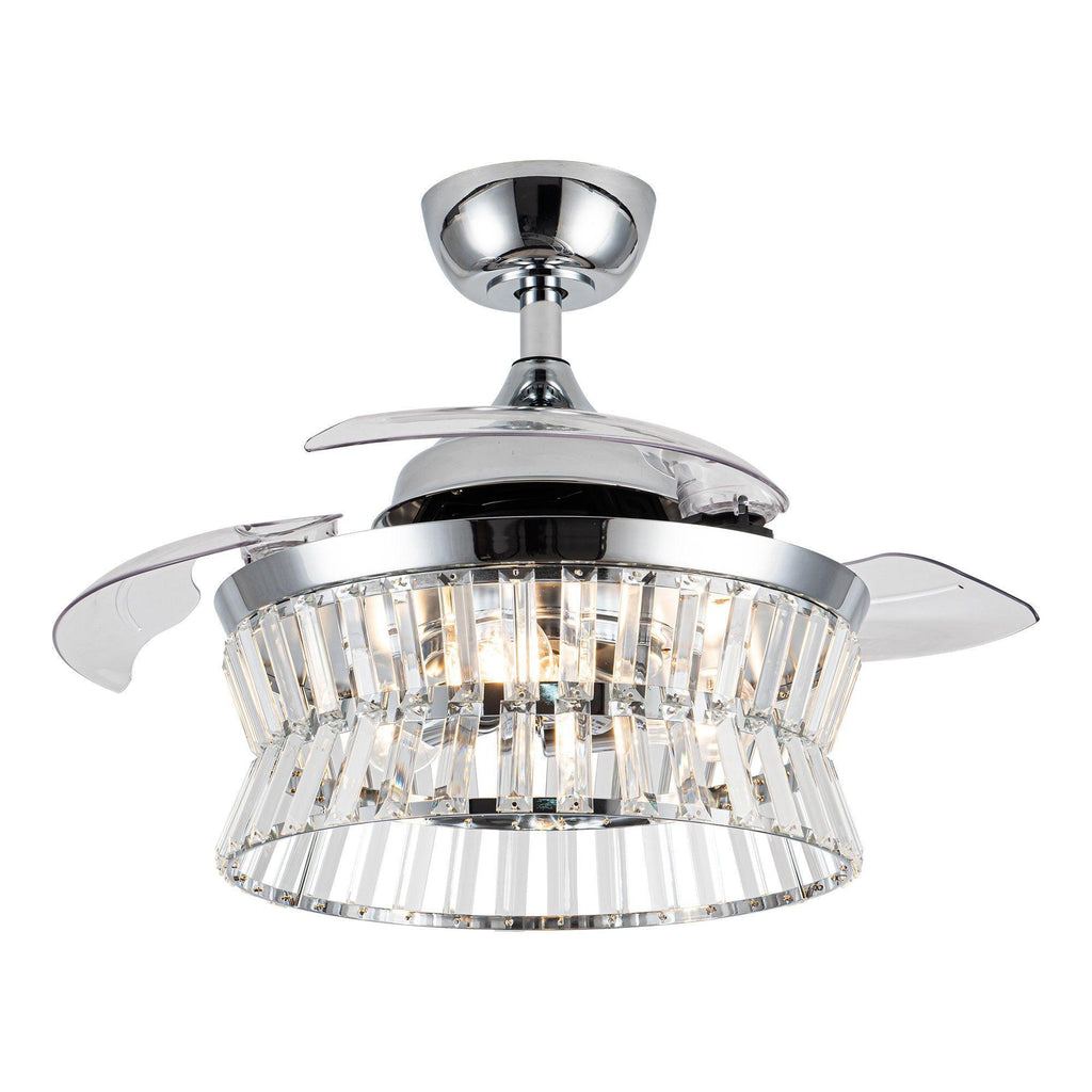 36" Prayag Modern Downrod Mount Crystal Ceiling Fan with Lighting and ...
